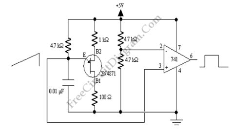 Ujt Relaxation Oscillator With Op Amp Squarer Electronic Circuit Diagram