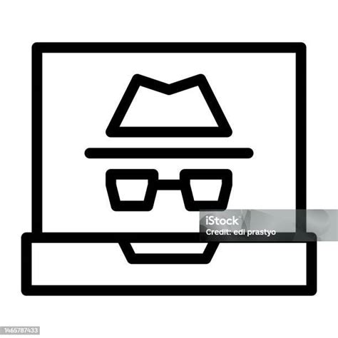 Isolated Hacking Symbol In Outline Icon On White Background Hacker Cyber Crime Incognito Laptop