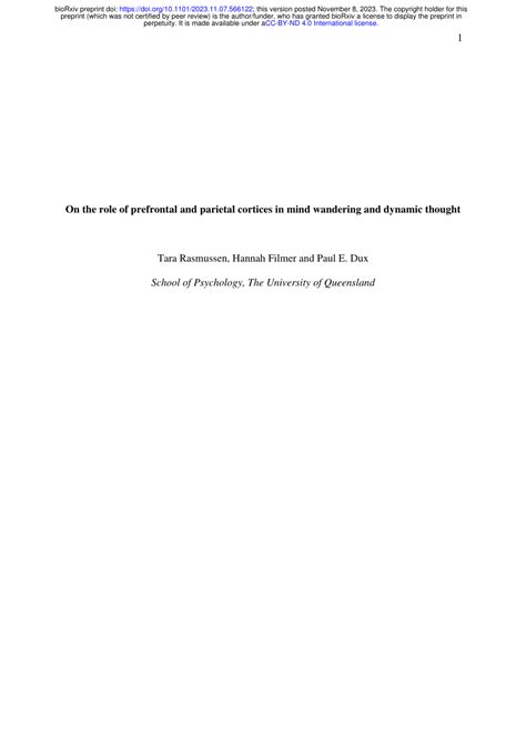Pdf On The Role Of Prefrontal And Parietal Cortices In Mind Wandering And Dynamic Thought