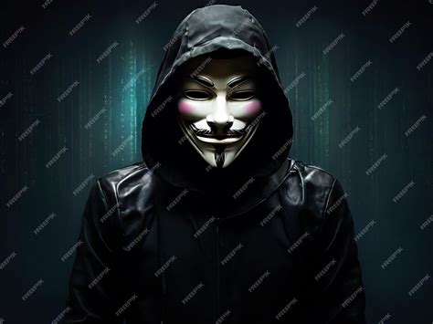 Premium Photo Hacker Wearing The Anonymous Mask And Hoodie On Dark Binary Code Background