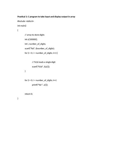 lab manual good practical 1 c program to take input and display
