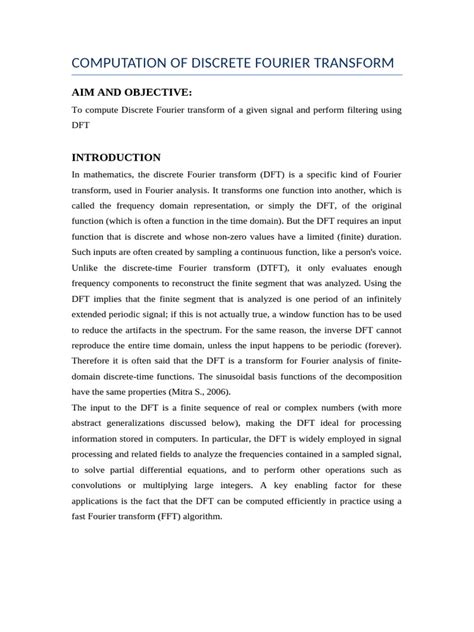 Computation Of Discrete Fourier Transform Pdf Fourier Analysis Discrete Fourier Transform