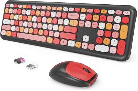 Wireless Keyboard And Mouse Combo Colorful Ergonomic Full Size Retro Low Noise Keyboard