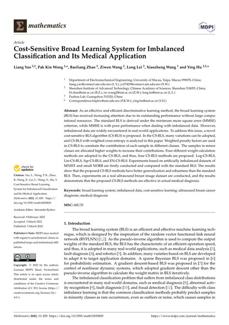 Pdf Citation Cost Sensitive Broad Learning System For Imbalanced Classification And Its