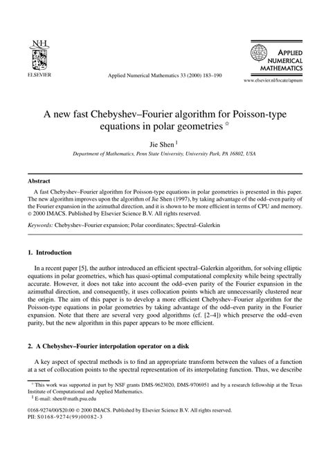 Pdf New Fast Chebyshev Fourier Algorithm For Poisson Type Equations
