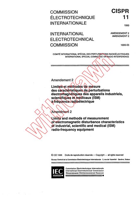Cispr 11 1990 Amd2 1996 Amendment 2 Limits And Methods Of Measurement Of Electromagnetic