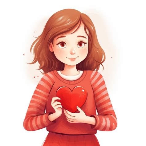 Premium Photo Cartoon Girl Holding A Heart In Her Hands Generative Ai
