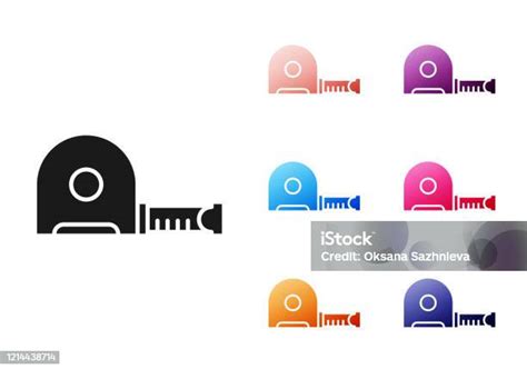 흰색 배경에 고립 된 검은 룰렛 건설 아이콘입니다 테이프 측정 기호입니다 다채로운 아이콘을 설정합니다 벡터 일러스트레이션 건설 산업에 대한 스톡 벡터 아트 및 기타 이미지