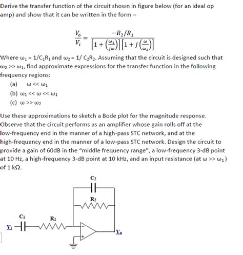 solved derive the transfer function of the circuit shown in