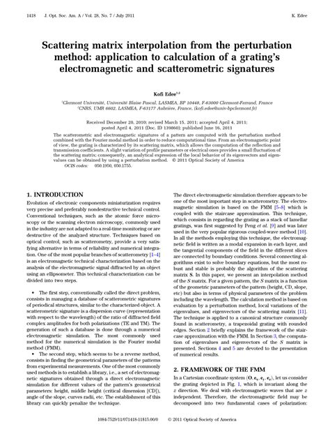 Pdf Scattering Matrix Interpolation From The Perturbation Method