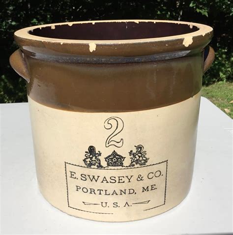 Antique E Swasey And Co Portland Me 2 Gallon Stoneware Crock W Applied