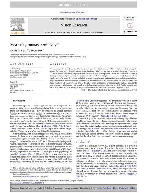 Pdf Measuring Contrast Sensitivity
