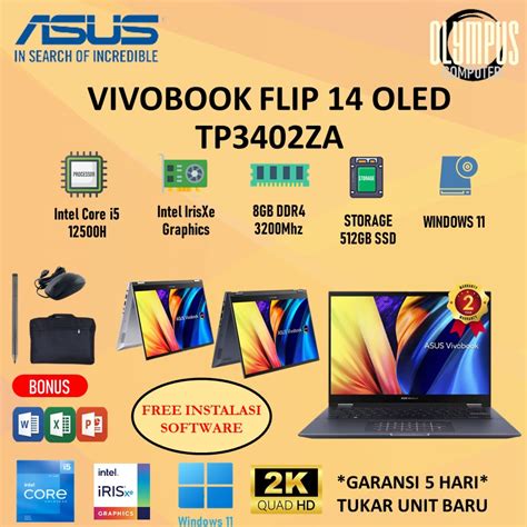 Jual Laptop Asus Vivobook Flip Tp Za K Oled Touch I H Gb Ssd W Ohs Shopee