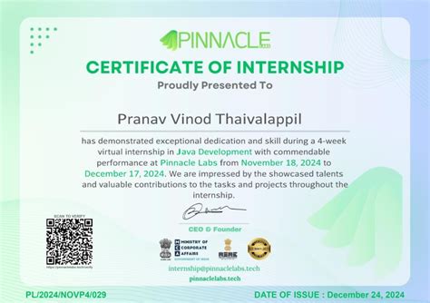 Pranav Thaivalappil On Linkedin Java Softwaredevelopment Internship