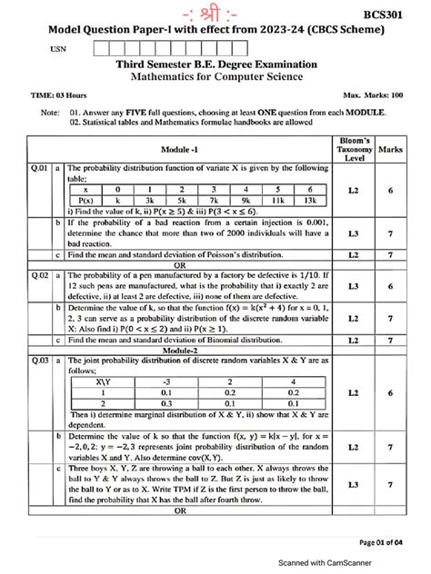 Vtu Maths Bcs301 Mqp With Solns Srs Pdf