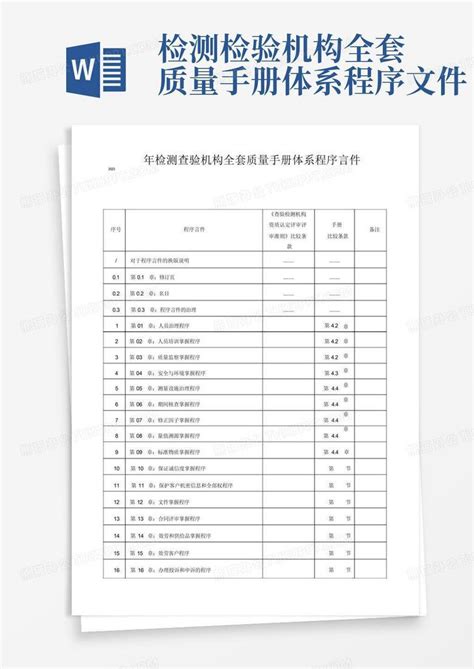 检测检验机构全套质量手册体系程序文件Word模板下载 编号qermgyre 熊猫办公