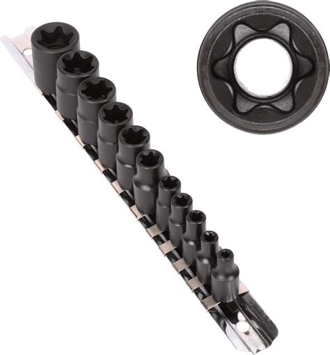 Casoman 11pcs Female Torx Socket Set E Torx And Star Socket Set With Rail E4 E20