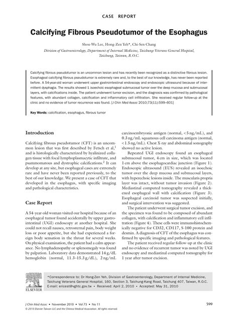 Pdf Calcifying Fibrous Pseudotumor Of The Esophagus