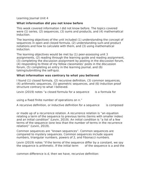 Discrete Mathematics Learning Journal Unit 4 Learning Journal Unit 4 What Information Did