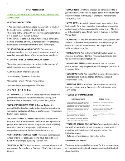 Psych Assessment Reviewer Experimental Psychology Studocu