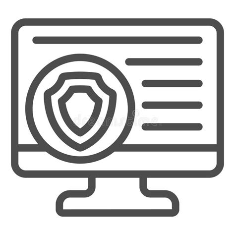 Monitor With Safety Emblem Line Icon Data Protection Concept Vector