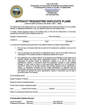 Fillable Online Affidavit Requesting Duplicate Plans Doc Fax Email Print PdfFiller