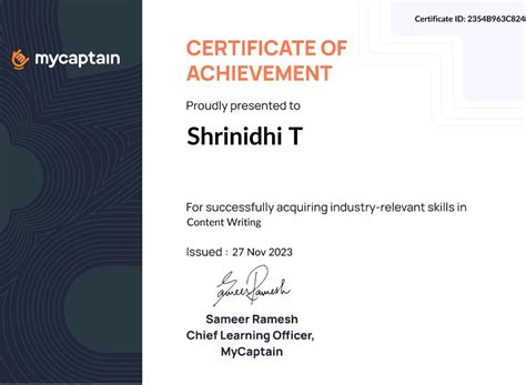 Shrinidhi T On Linkedin Introvertedcelebrations Mycaptain Certificationcomplete