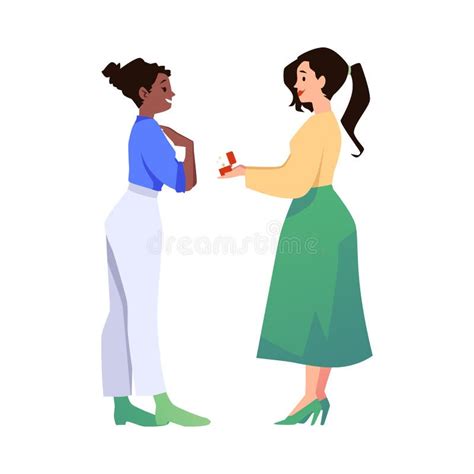 Beautiful Woman Making Marriage Proposal To Girlfriend Flat Style Vector Illustration Stock