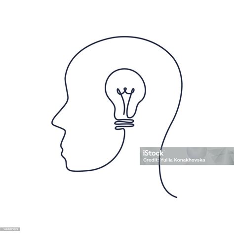 전구 램프가 있는 인간의 머리를 연속적으로 한 줄로 그립니다 개념에 대한 스톡 벡터 아트 및 기타 이미지 개념 교육 낙서 드로잉 Istock