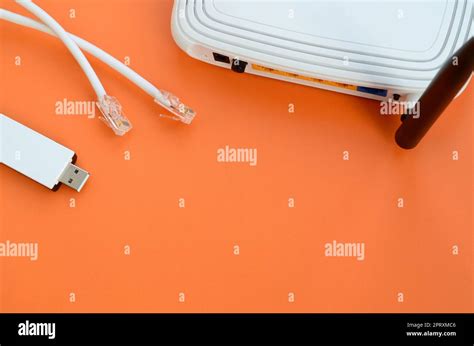 Internet Router Portable Usb Wi Fi Adapter And Internet Cable Plugs