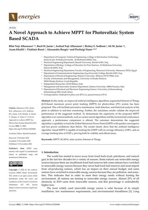 Pdf A Novel Approach To Achieve Mppt For Photovoltaic System Based Scada