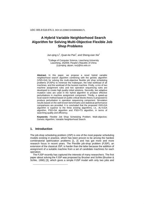 Pdf A Hybrid Variable Neighborhood Search Algorithm For