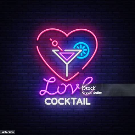 네온 스타일에서 칵테일 로고입니다 칵테일을 사랑 해요 네온 사인 디자인 서식 파일 음료 알콜 음료 라이트 배너 밝은 전력만 칵테일 바 파티에 대 한 광고 벡터 일러스트 레이