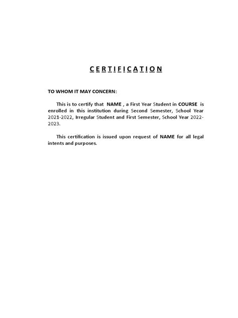 Sample Of Certification Pdf