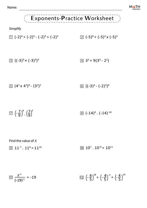 Exponents Practice Worksheet Printable Word Searches
