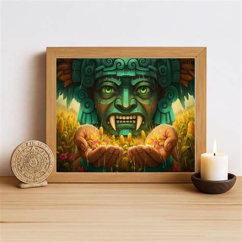 Aztec Wall Art Tlaloc Art Aztec God Of Rain Decor Aztec Mythology Artwork Mexican Aztec Art