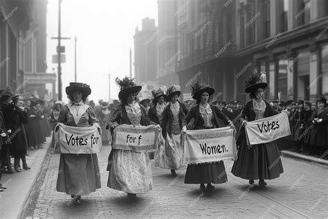 Black And White Photograph Of Suffragettes Marching Premium Ai