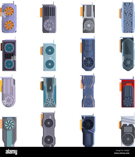 GPU Graphic Card Icons Set Cartoon Set Of GPU Graphic Card Vector Icons For Web Design GPU