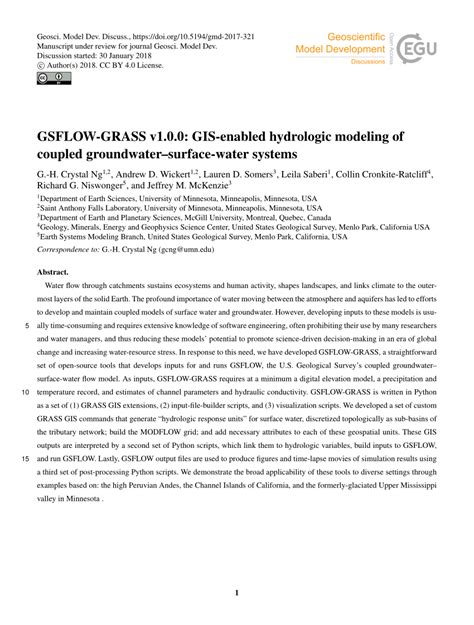 Pdf Gsflow Grass V100 Gis Enabled Hydrologic Modeling Of Coupled Groundwatersurface Water