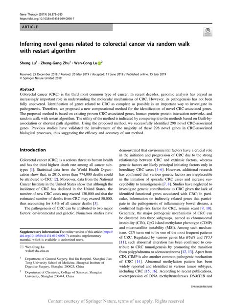 Inferring Novel Genes Related To Colorectal Cancer Via Random Walk With Restart Algorithm