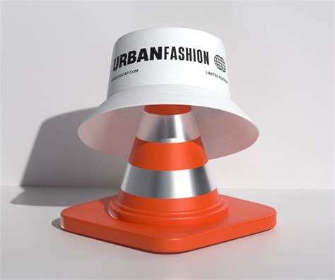 Download 3d Static Mockup Bucket Hat Clothing On A Safety Cone Display Download 3d Static Mockup Bucket Hat Clothing On A Safety Cone Display