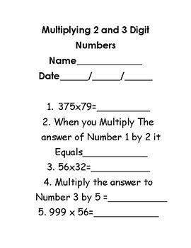 Multiplying And Digit Numbers FREE By One Big Hart Teaching