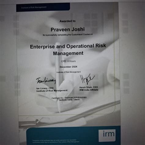 I Am Pleased To Announce The Successful Completion Of Enterprise And Operational Risk Management