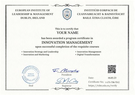 Program Certificate In Innovation Management Eilmedueu