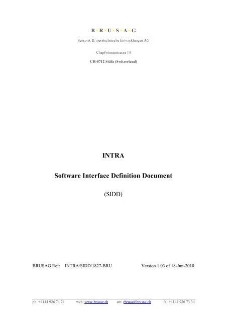 Intra Software Interface Definition Document Brusag Ch