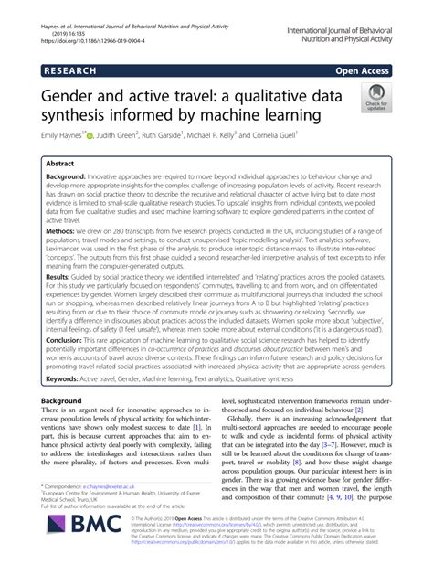 Pdf Gender And Active Travel A Qualitative Data Synthesis Informed By Machine Learning