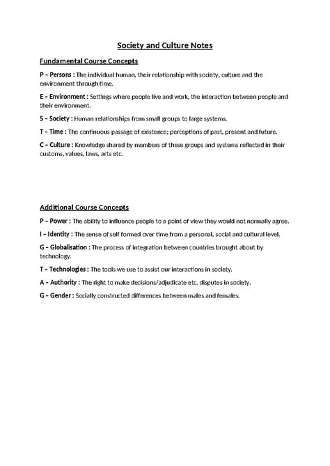 Core Topic Scc Notes Society And Culture Notes Fundamental Course Concepts P Persons The