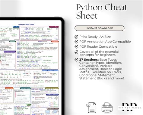 Python Cheat Sheet Template Python For Beginners Data Type Coding