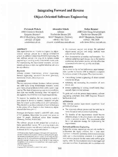 Integrating Forward And Reverse Object Oriented Software Engineering Ieee Conference