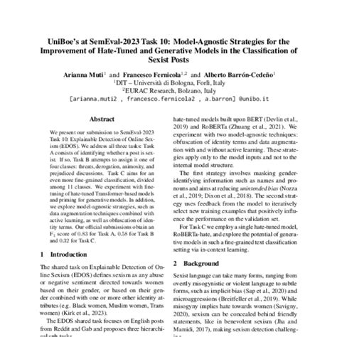 UniBoes At SemEval 2023 Task 10 Model Agnostic Strategies For The Improvement Of Hate Tuned